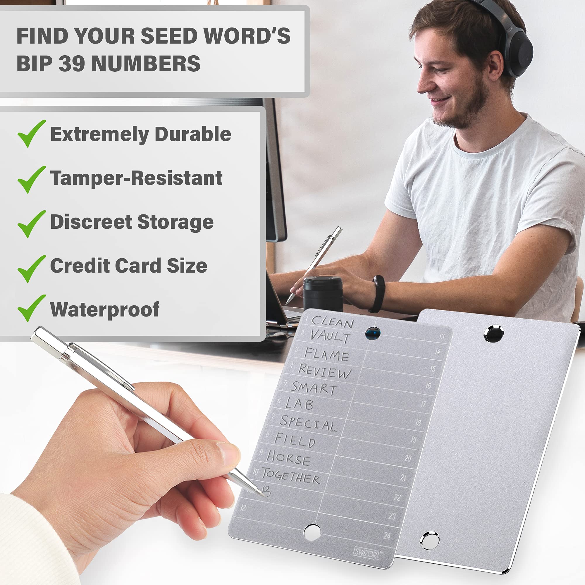 Swizor Crypto Wallet Bitcoin Wallet | Cold Wallet Crypto Nano Vault For Digital Wallet Cryptocurrency Wallet Ledger Nano X & Trezor Model T - 2 Plates Seed Storage Steel Wallet W/Engraving Pen & Seal
