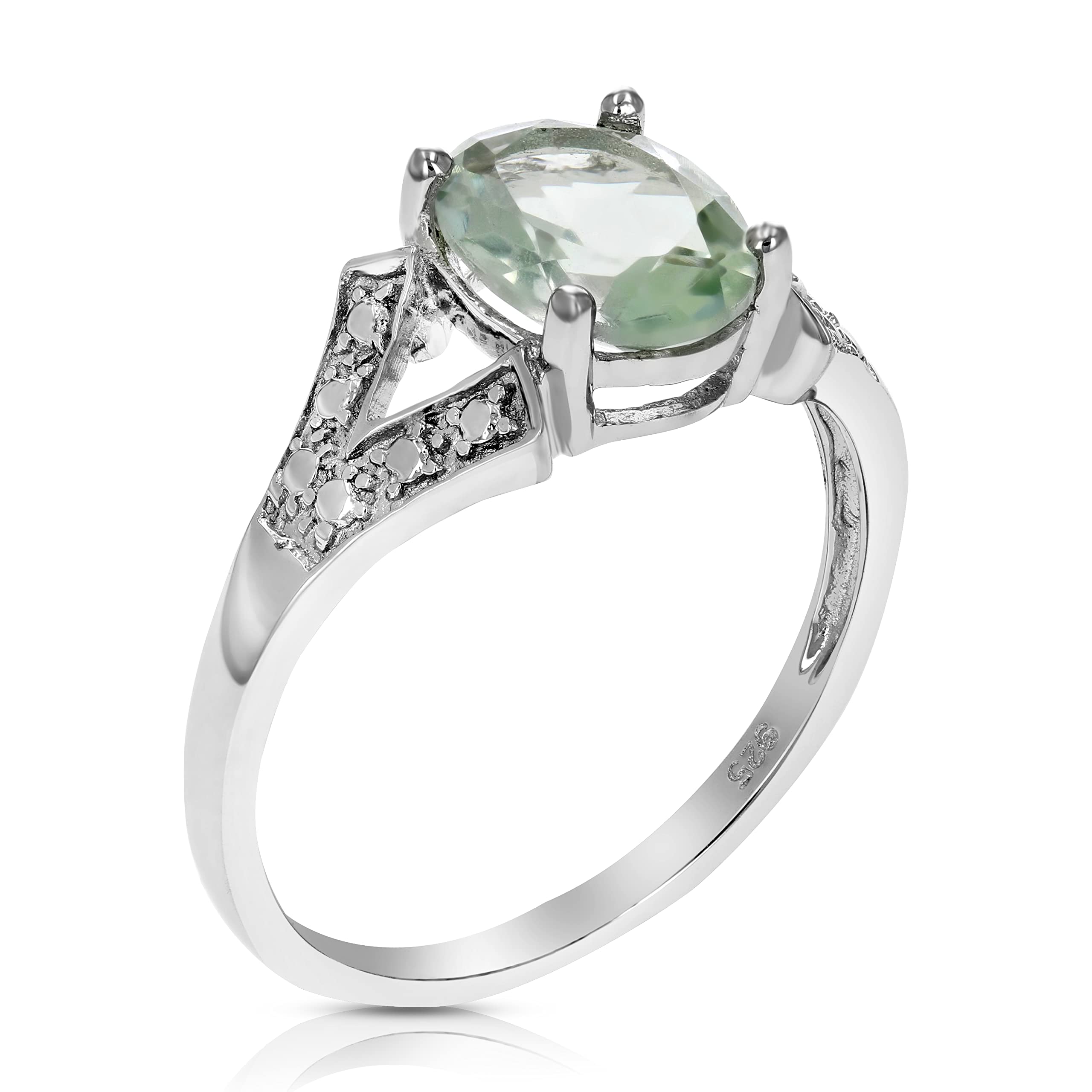 VIR JEWELS 1.20 cttw Green Amethyst Ring .925 Sterling Silver with Rhodium Oval 8x6 MM Size 9