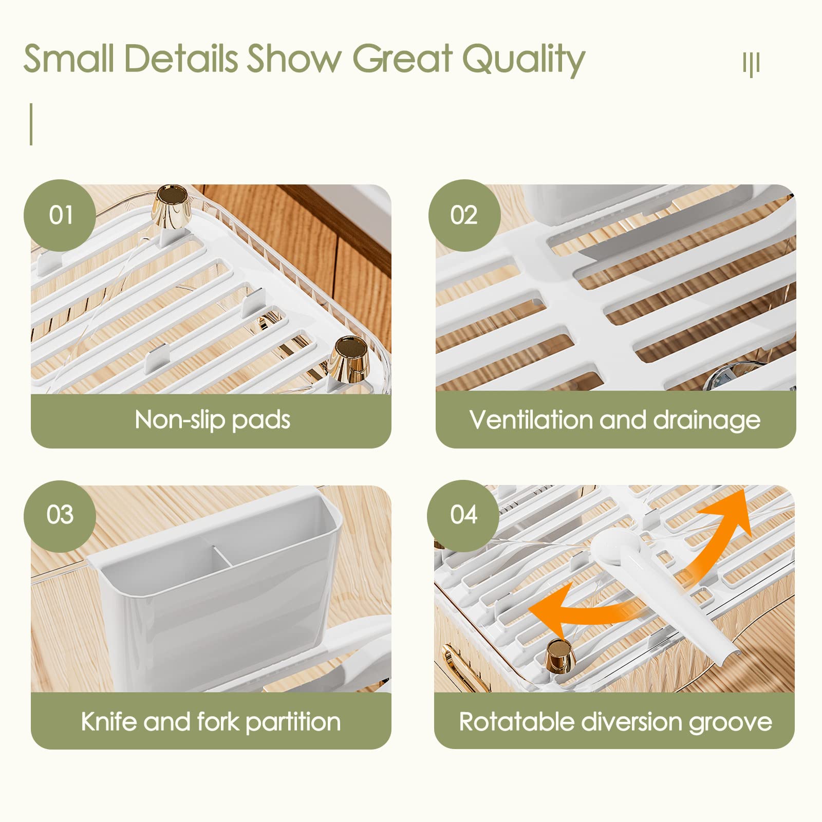 UIFER Dish Drying Rack for Kitchen Counter Sink Organization and Storage, Dish Rack with Drainboard and Utensil Holder Easy to Drain and Clean