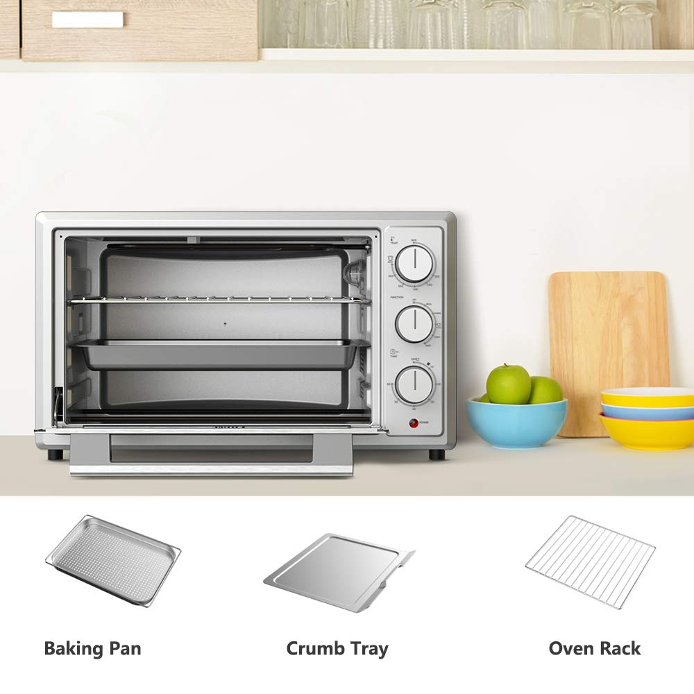 Willz WTH1215S4MC15 Countertop Toaster Oven, Pull Down Door Handle, 5 Cooking Programs, Minutes Timer, 1500W/120Volts, 42L Manual, Stainless Steel