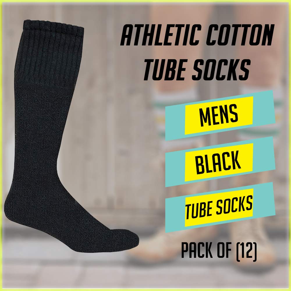 Yacht & Smith Mens & Womens Wholesale Bulk Cotton Tube Socks, Referee Style, by SOCKS'NBULK (12 Pairs Black, Mens 10-13 (Shoe Size 7-12))