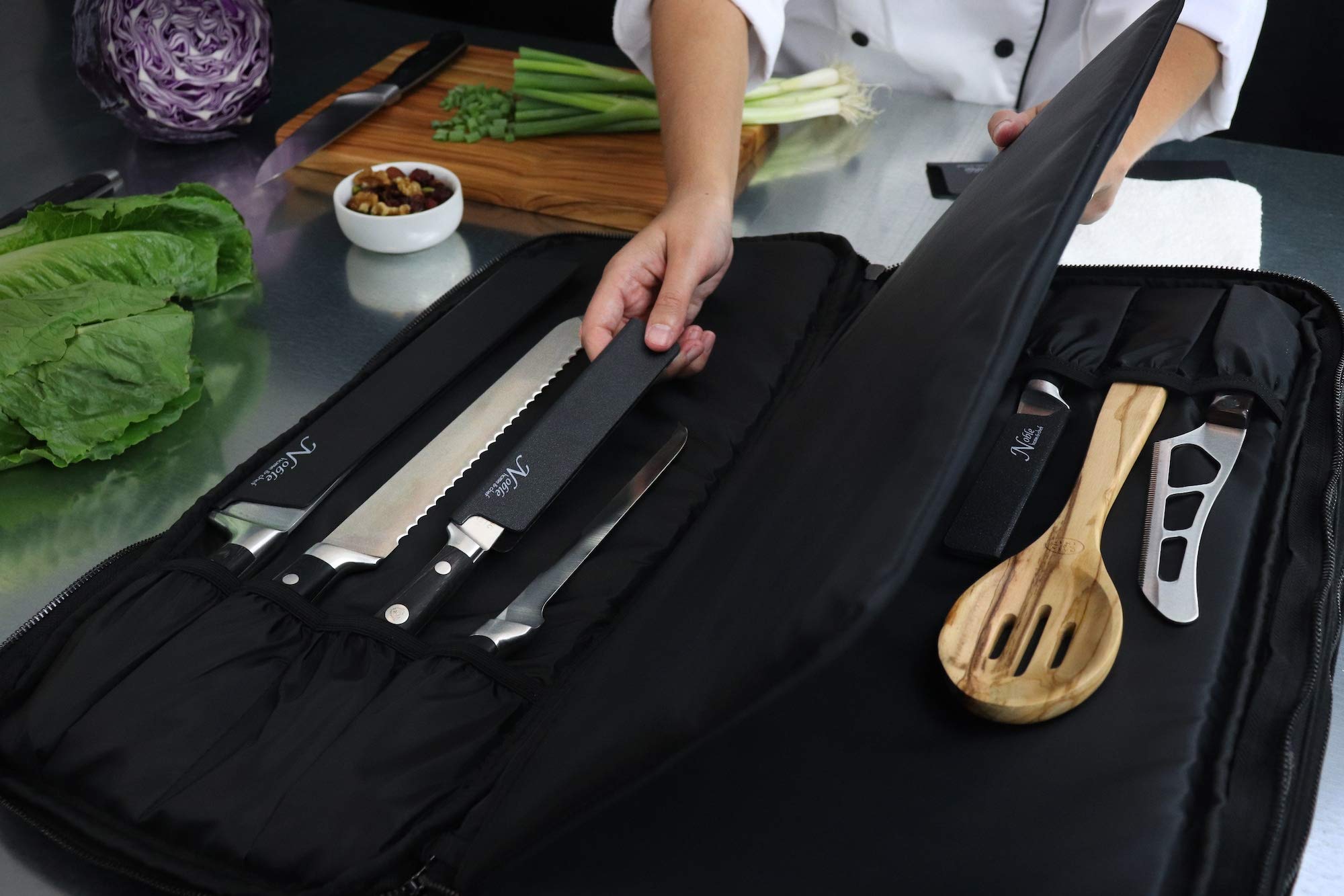 Waxed Canvas Chef Knife Bag Holds 19 Knives PLUS Knife Steel Meat Cleaver and Large Storage Compartments! Our Most Durable Professional Line Knife Carrier Includes Custom Padlock! (Bag Only) (Black)