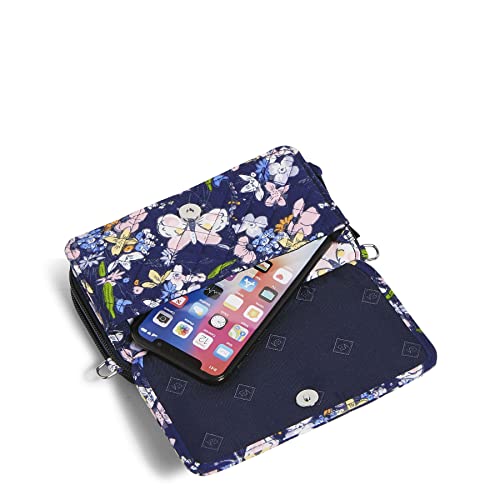 Vera Bradley Women's Cotton All in One Crossbody Purse With RFID Protection, Bloom Boom Navy - Recycled Cotton, One Size