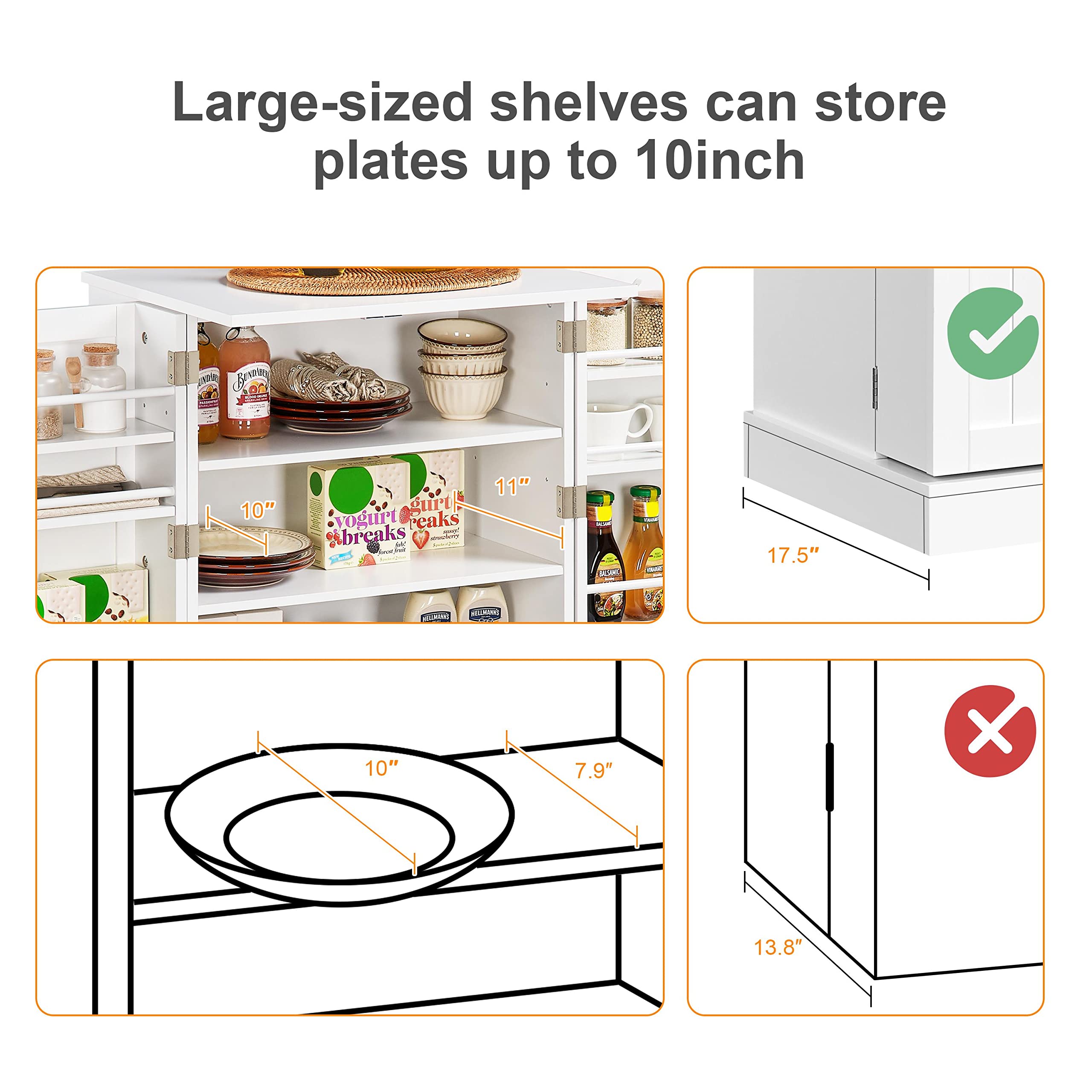 Yaheetech Storage Cabinet, Pantry Cabinet Cupboard with Door and Adjustable Shelves, Freestanding Utility Storage Cabinet for Dinning Room/Living Room, White