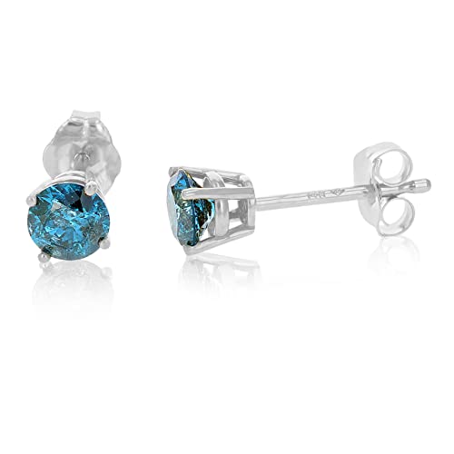 Vir Jewels 1/5 cttw Round Blue Diamond Stud Earrings .925 Sterling Silver with Push Backs