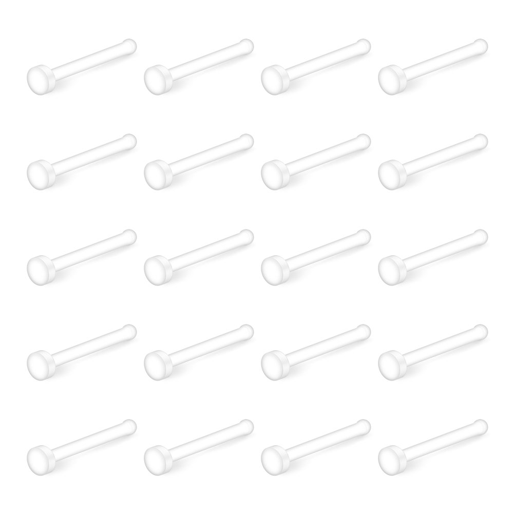 Ruifan 20G Clear Bioflex Nose Bone Ring Stud Retainer Body Jewelry Piercing Top Flat 2mm 20PCS