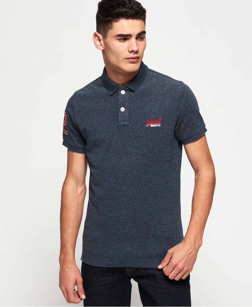 Superdry Mens Classic Pique Short Sleeve Polo Shirt Creek Navy Grindle Size XXL