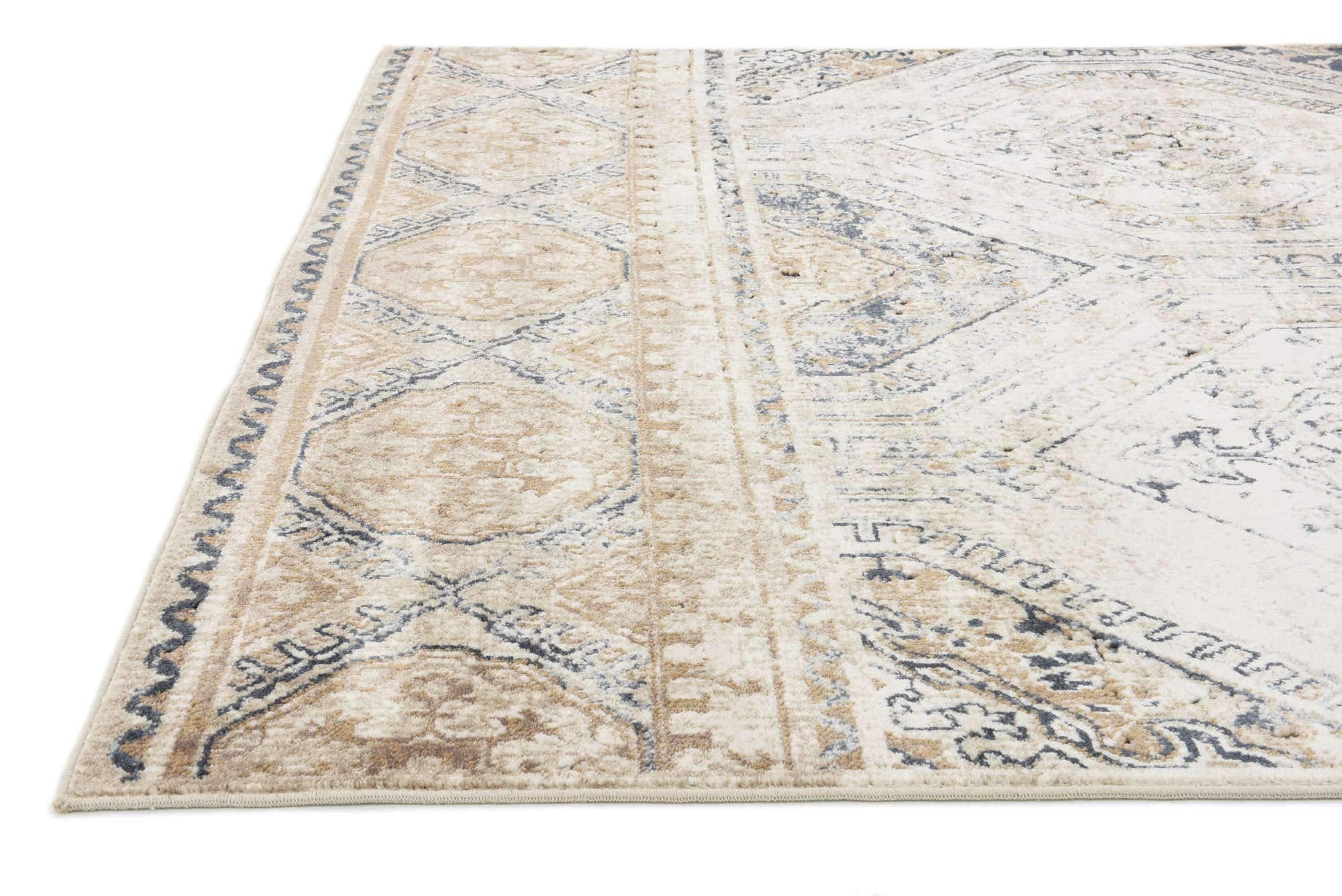 Unique Loom Chateau Collection Geometric, Vintage, Textured, Distressed, Traditional Area Rug, 5' 0" x 8' 0", Beige/Navy Blue