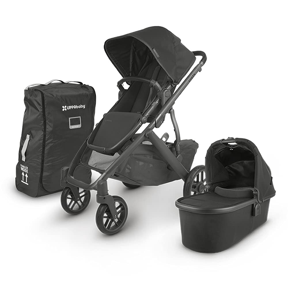 UPPAbaby Vista V2 Stroller - Jake (Black/Carbon/Black Leather) + Travelbag for Vista, V2, Cruz, V2