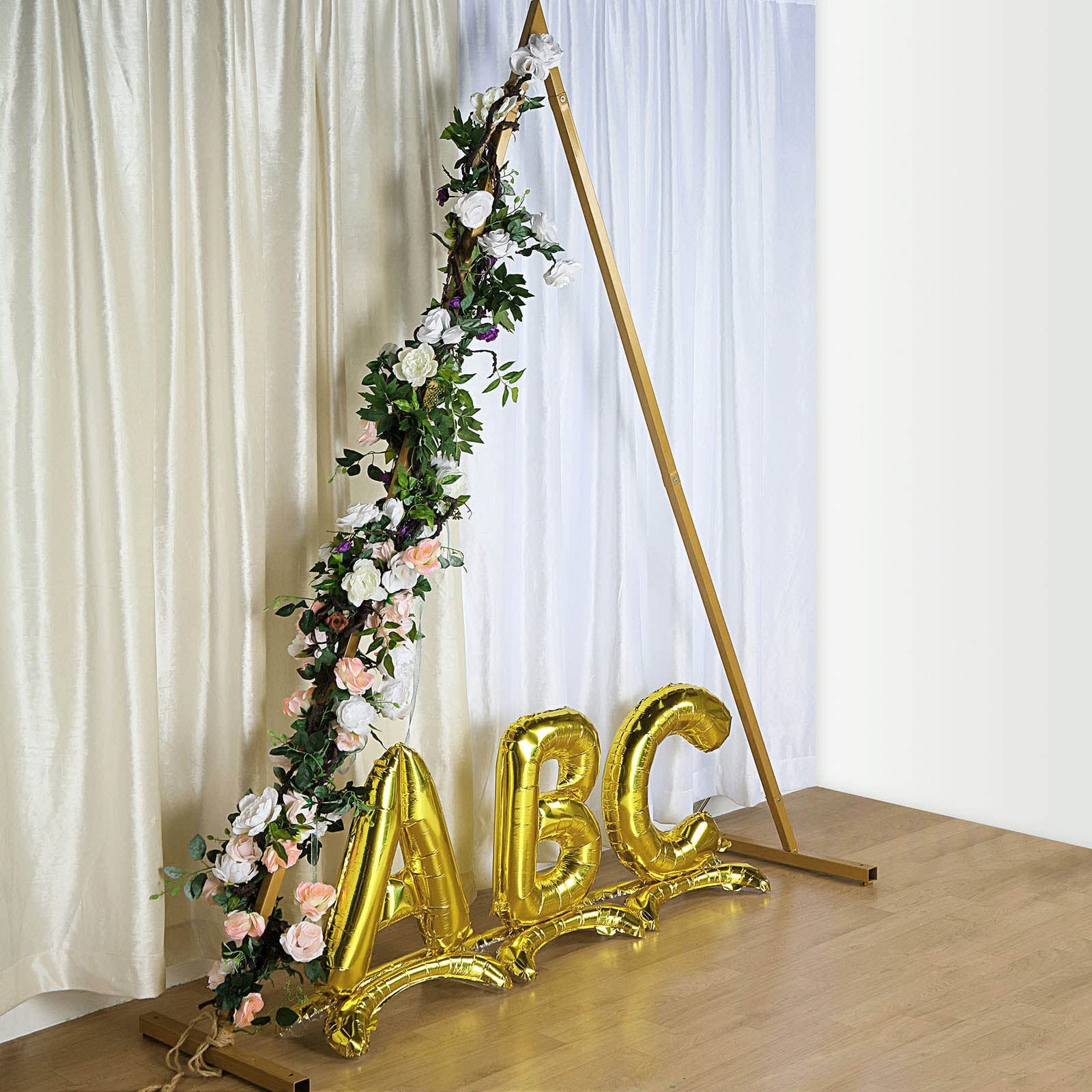 TABLECLOTHSFACTORY 8 Ft Tall - Gold Triangular Metal Wedding Arch, Photo Booth Backdrop Stand - 100 Lbs Capacity