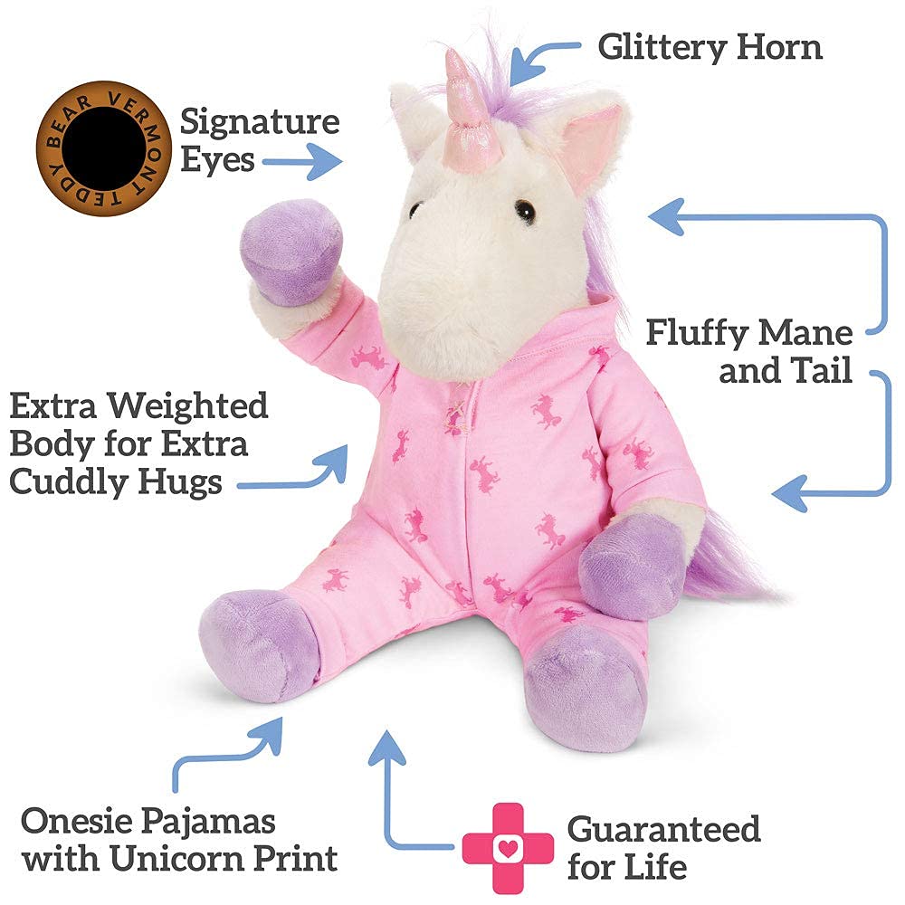 Vermont Teddy Bear Stuffed Unicorn - Unicorn Stuffed Animal, PJ Pals, 13 inch