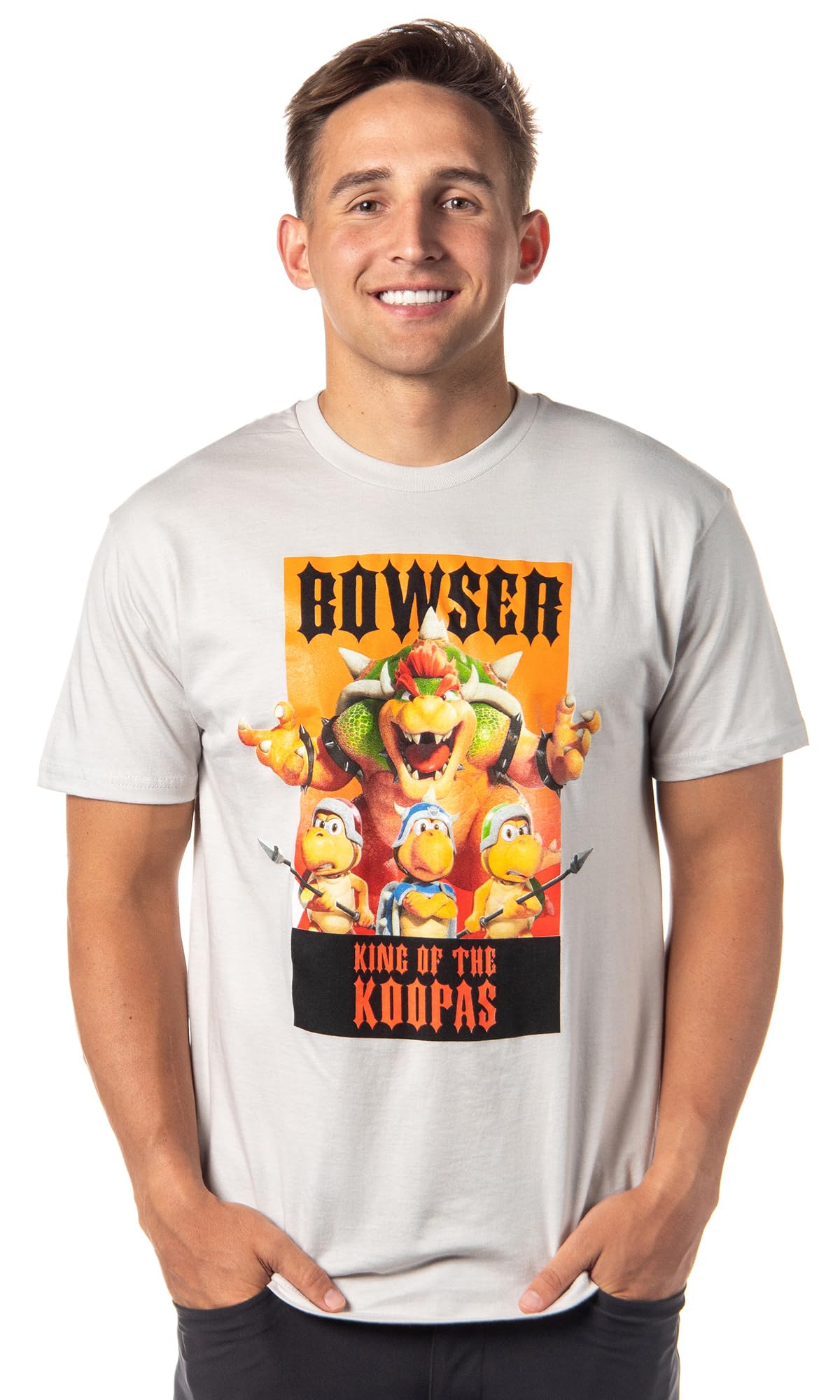 Super Mario Bros Movie Shirt Men's Bowser King Of The Koopas Adult T-Shirt (X-Large, Grey)