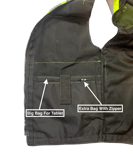 Vero1992 (C) Vest Mens Class 2 Black Series Safety Vest With Zipper and Utility Pockets Premium Black Series Surveyors Vest (L, Black)