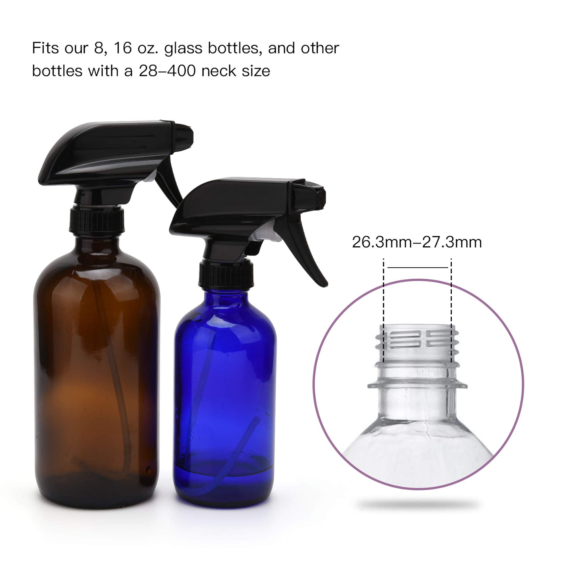 ULG Mist Spray & Stream Sprayer Replacement Trigger Spray Tops Fits Standard Boston Round with 28-400 Neck Bottles (2-Pack)