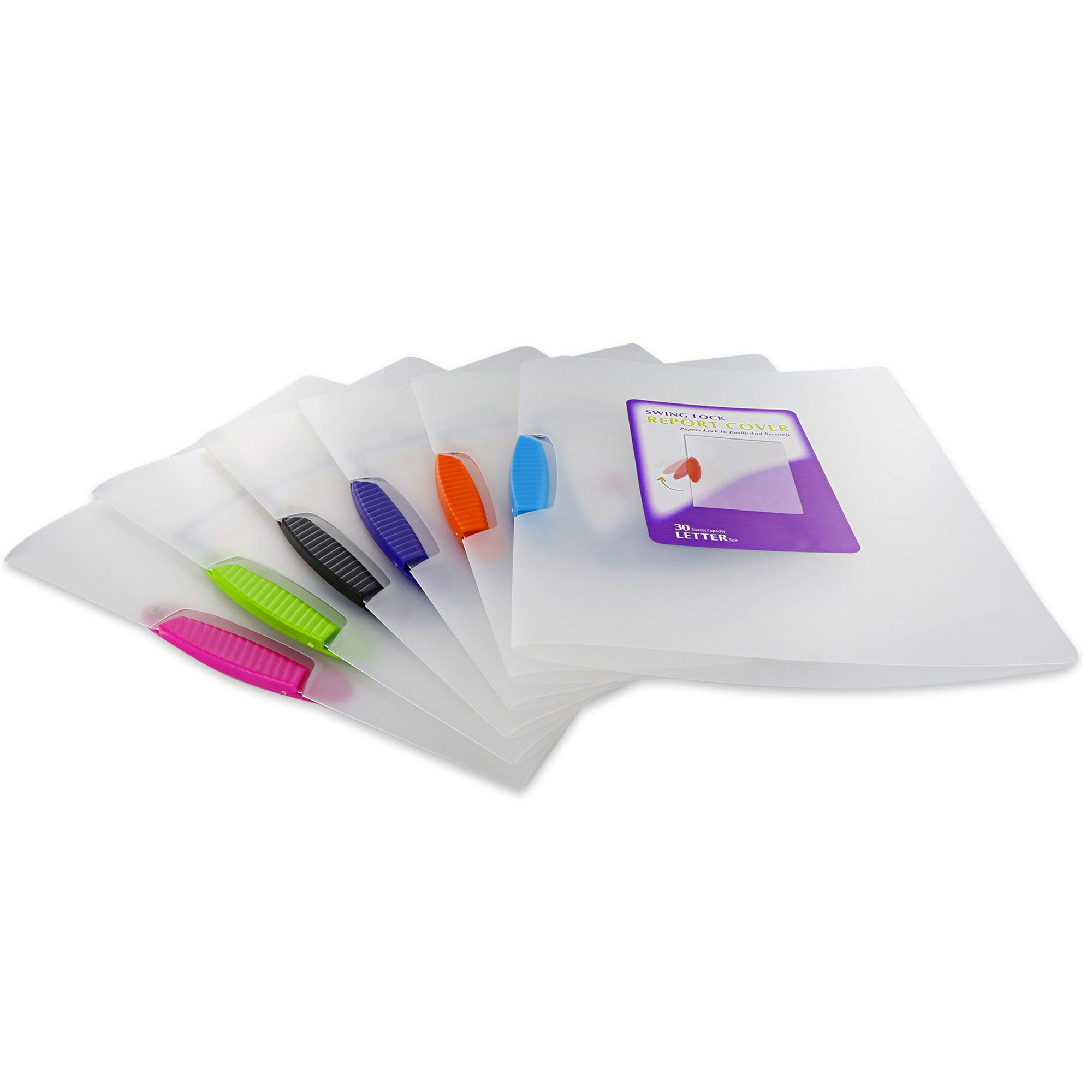 Translucent Swing Lock Report Cover Punchless Swing Arm Report Cover Locks in Paper Easily and Securely Fits up to 30 Sheets (Pack of 6) - by Emraw