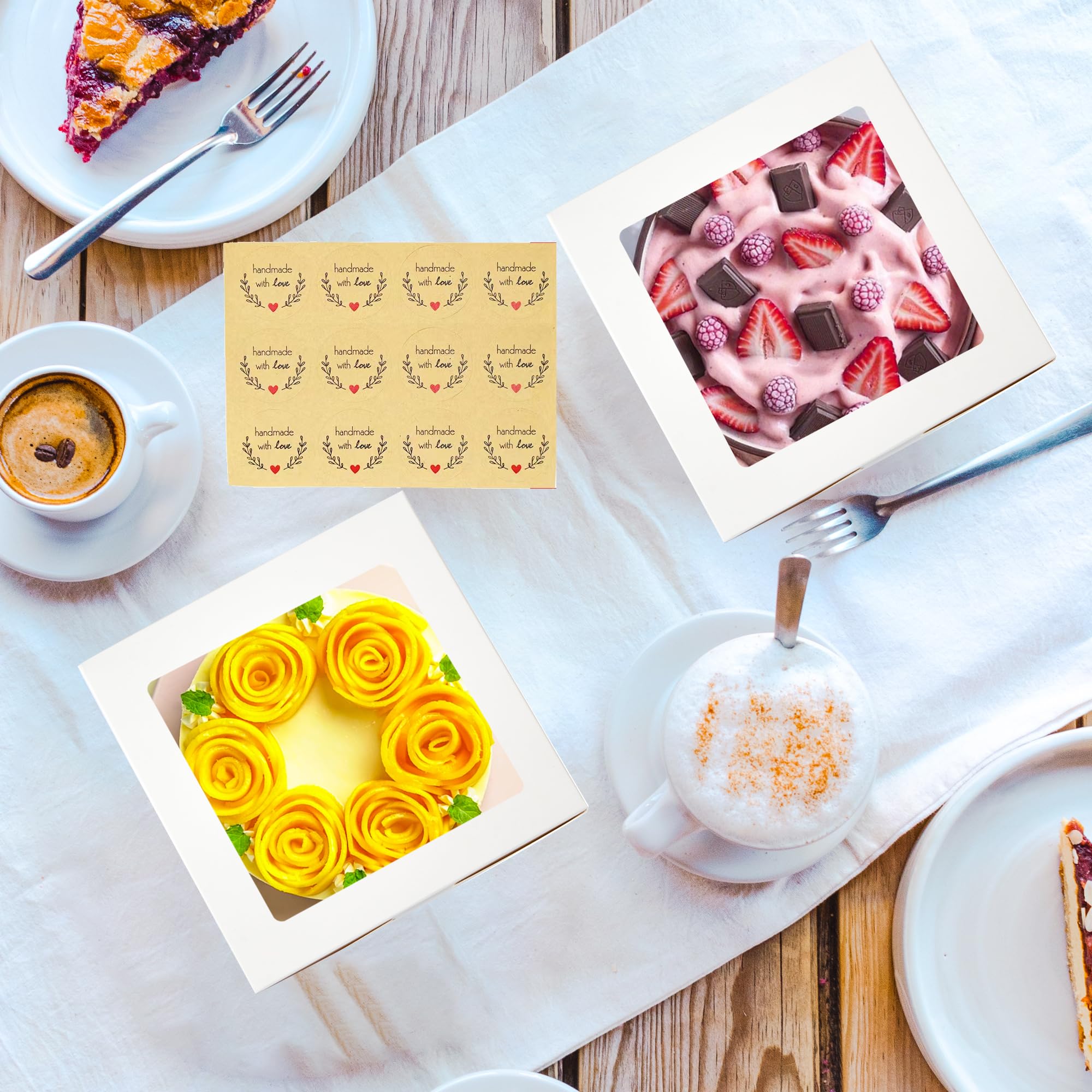 Zzrywuty 50 Packs 5x5x2.5in White Cookie Boxes, Bakery Boxes with Window, Mini Cake Boxes, Cupcake Container Boxes for Cookies, Pastry, Pie, Strawberries, Donuts, Candy, Desserts, Small Cake