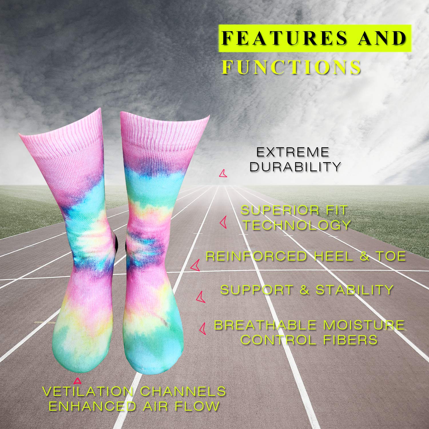 ULQUIEOR Women's Spiral Tie Dye Cotton Moisture Wicking Extra Heavy Cushion Novelty Sport/Hiking/Working Crew Socks