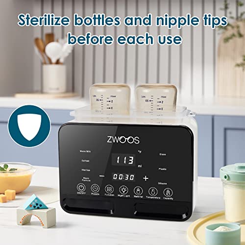 ZWOOS Bottle Warmer for Breastmilk and Formula, Multifunction Double Bottle Warmer for All Bottles with Accurate Temperature Control - Warm Fast, Easy to Use