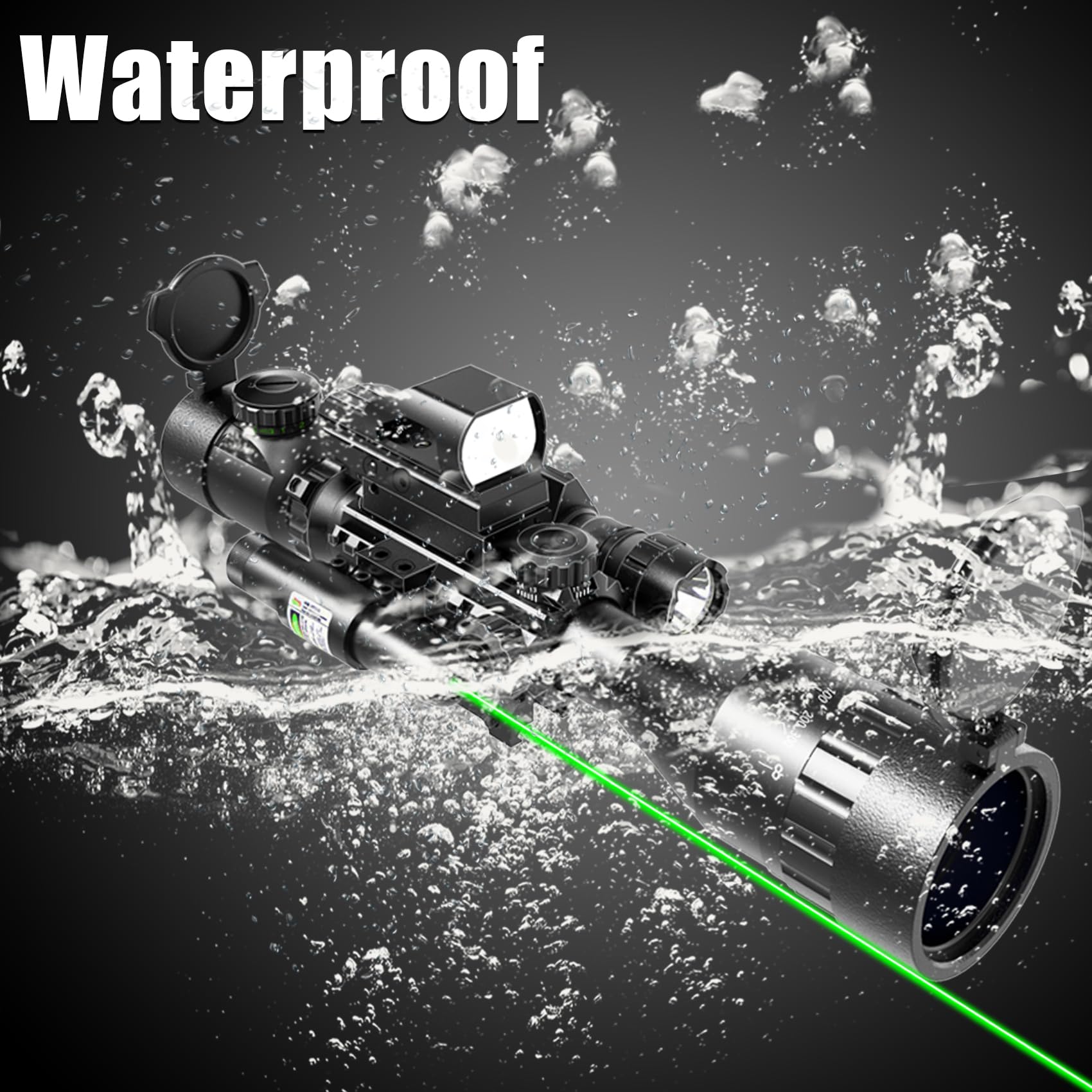 UUQ 4-12X50 AO Rifle Scope Red/Green Illuminated Range Finder Reticle W/Green Laser - Holographic Reflex Red Dot Sight - 5 Brightness Modes Flashlight (4-12X50 AO)