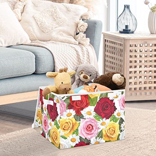 xigua Rose Storage Basket with Lids,Large Collapsible Storage Cube Bin for Bedroom,Shelves,Closet,Home,Office 16.5 * 12.6 * 11.8 In