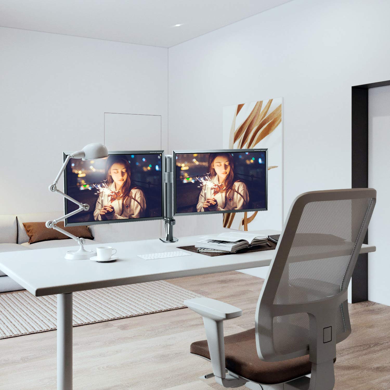 Suptek Dual LED LCD Monitor Desk Mount Heavy Duty Fully Adjustable Stand for 2 / Two Screens up to 27 inch