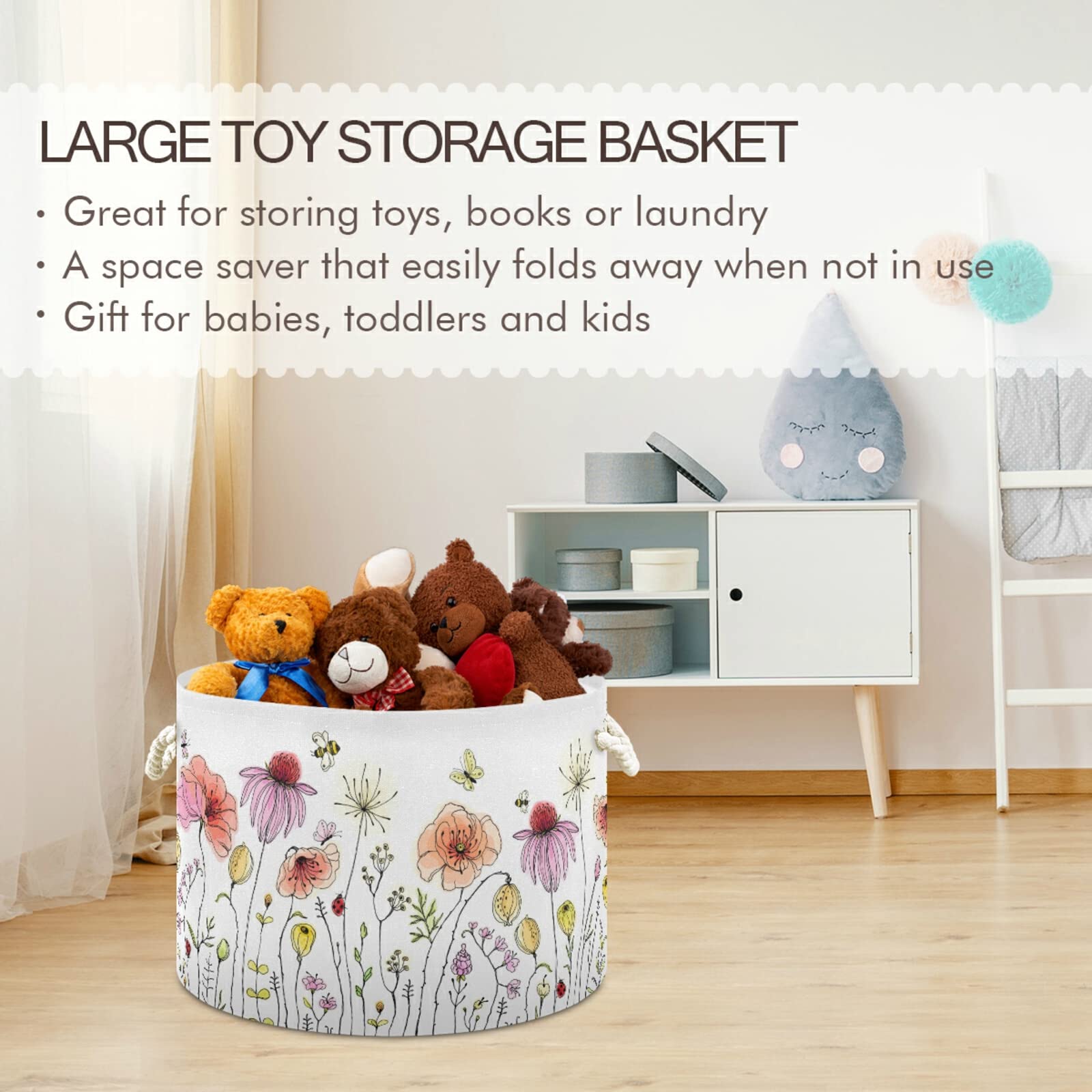 xigua Cotton Rope Basket Colorful Wildflowers Baby Laundry Basket Blanket Kids Toy Storage Basket Glove Box