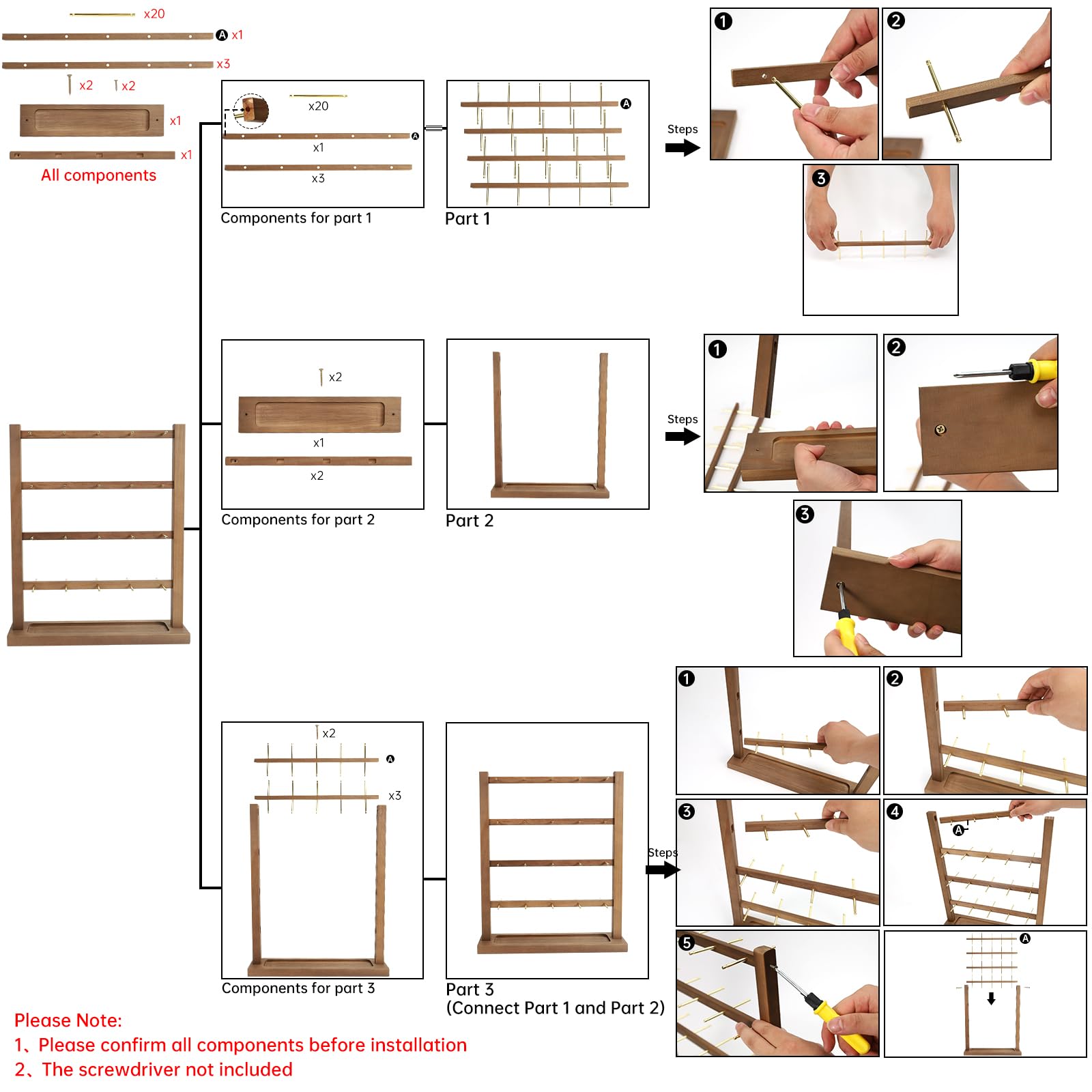 ZYP Earring Display Stand, Wood Organizer for Retail Store, Portable Table Displays for Jewelry Storage, Ideal for Home or Business