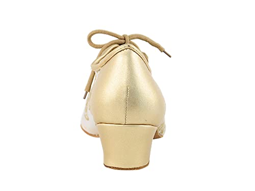 Very Fine Dancesport Shoes - Ladies' Practice, Salsa, Latin Ballroom Dance Shoes - Classic 2002-1.5-inch Heel & Canvas mesh Shoe Bag (Light Gold Leather & #79 Mesh, Size 7.5)