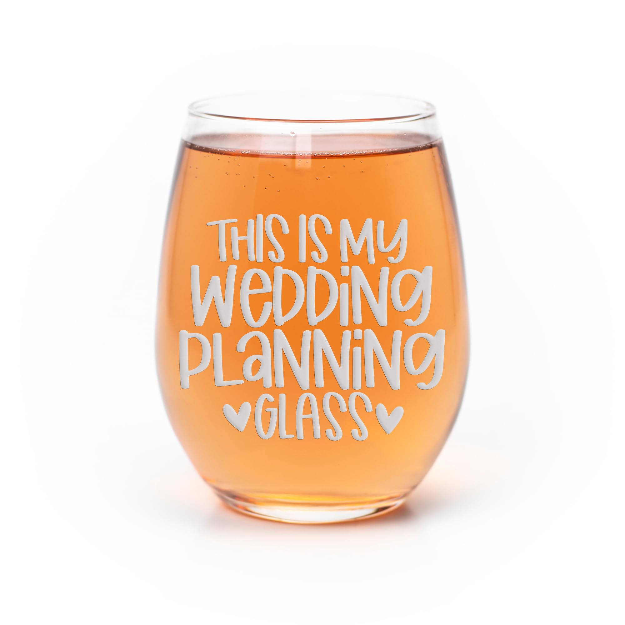 Wedding Planning Glass With Hearts Stemless Wine Glass - Gift for Bride, Wedding Wine Glass