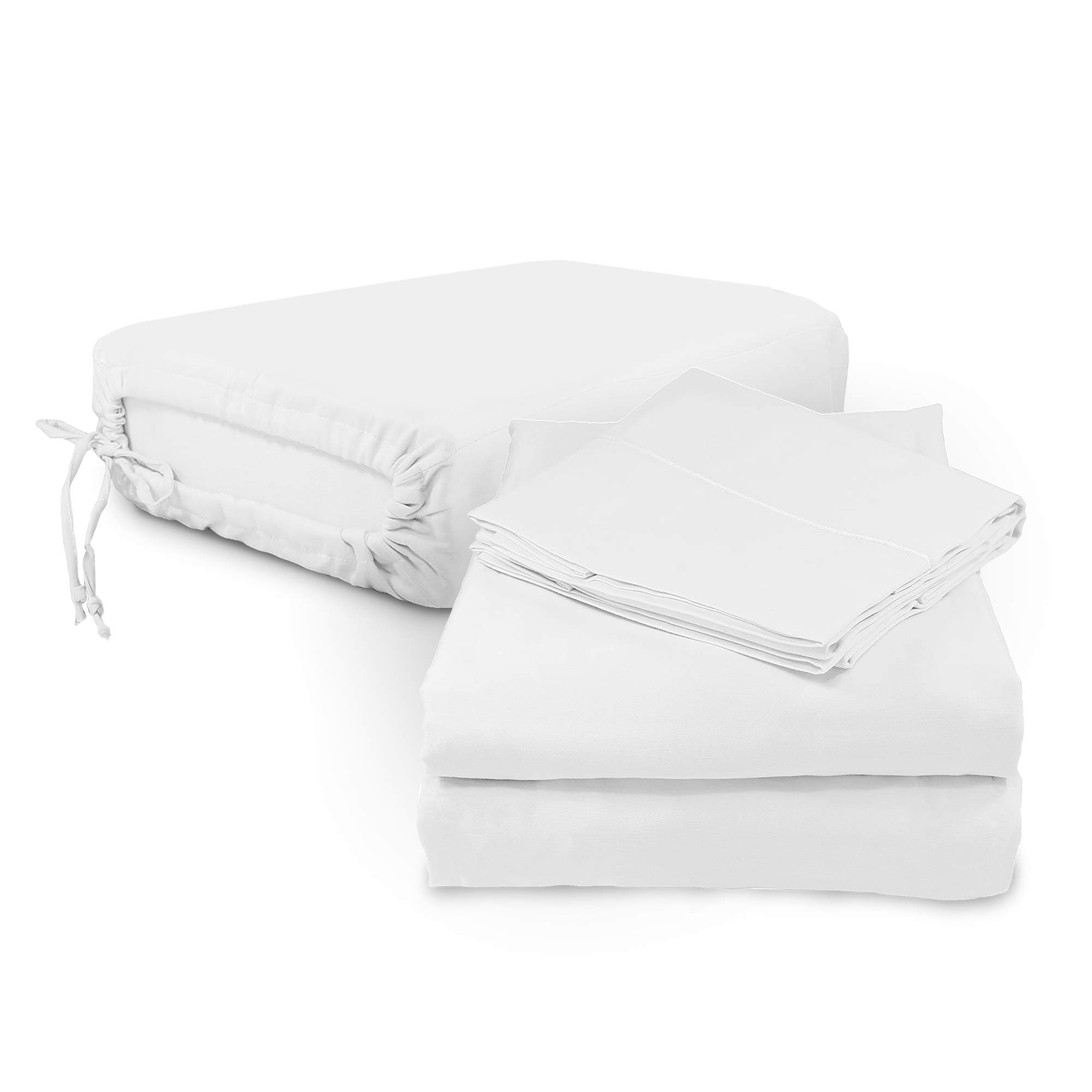 Whisper Organics, 100% Organic Cotton Sheets - 300 Thread Count Bed Sheets Set - Premium Quality Sheets - Deep Pocket Sheet Set - GOTS Certified, White (Full Size)