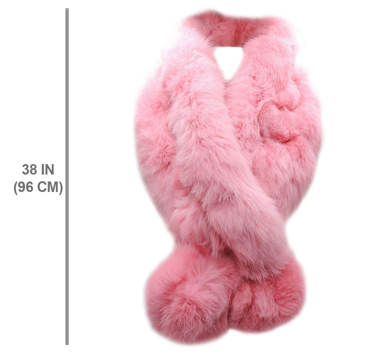 surell Long Rabbit Ball Scarf - Womens Neck Trim Scarf - Winter Collar Wrap (Light Pink)