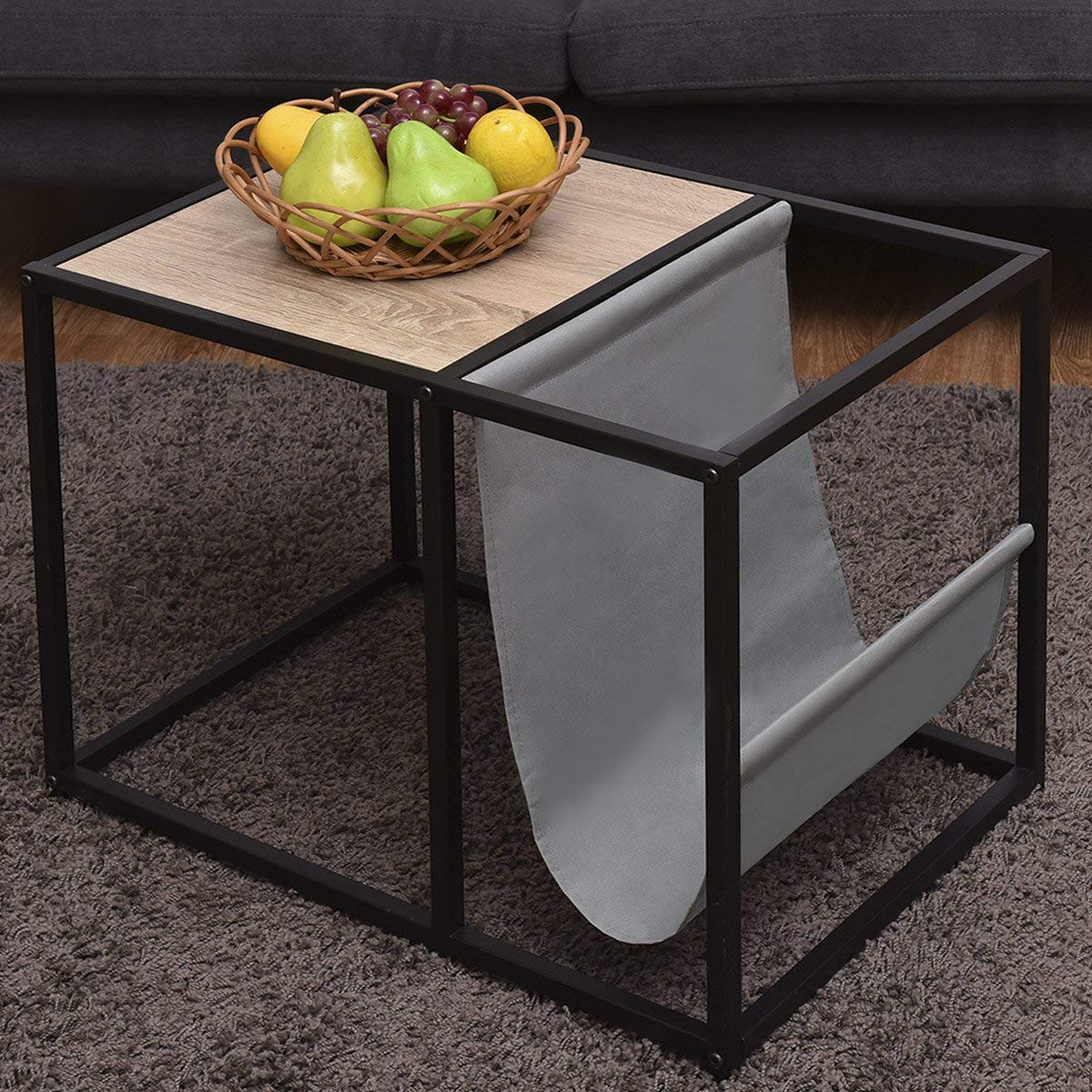 Wenst'sKufAN Metal End Table/Square Side/Coffee Table Modern Home Office Furniture Table with Magazine Holder