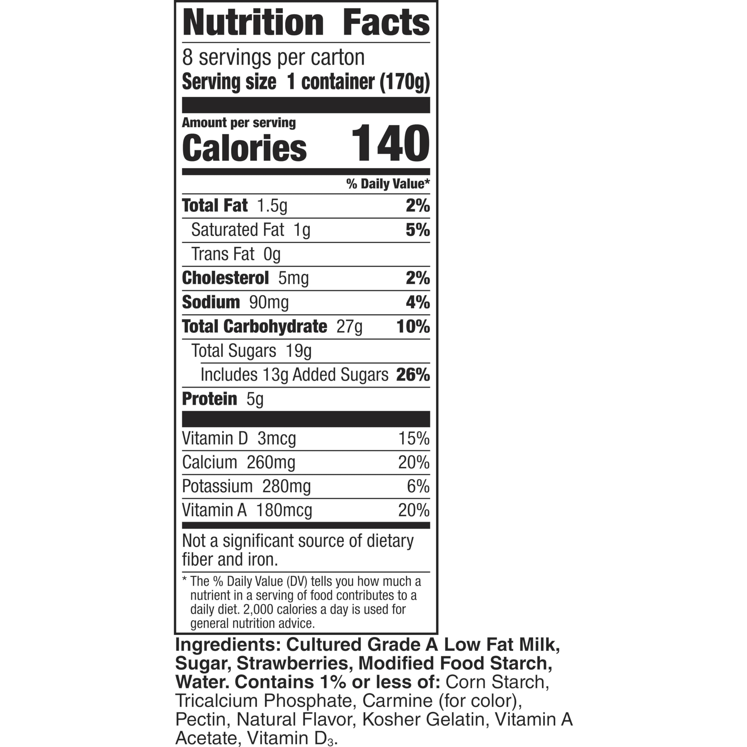Yoplait Original Strawberry Low Fat Yogurt Pack, 8 Ct