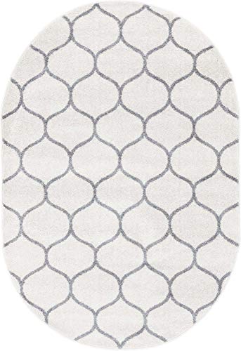 Unique Loom Trellis Frieze Collection Area Rug - Rounded (4' x 6' Oval, Ivory/ Gray)
