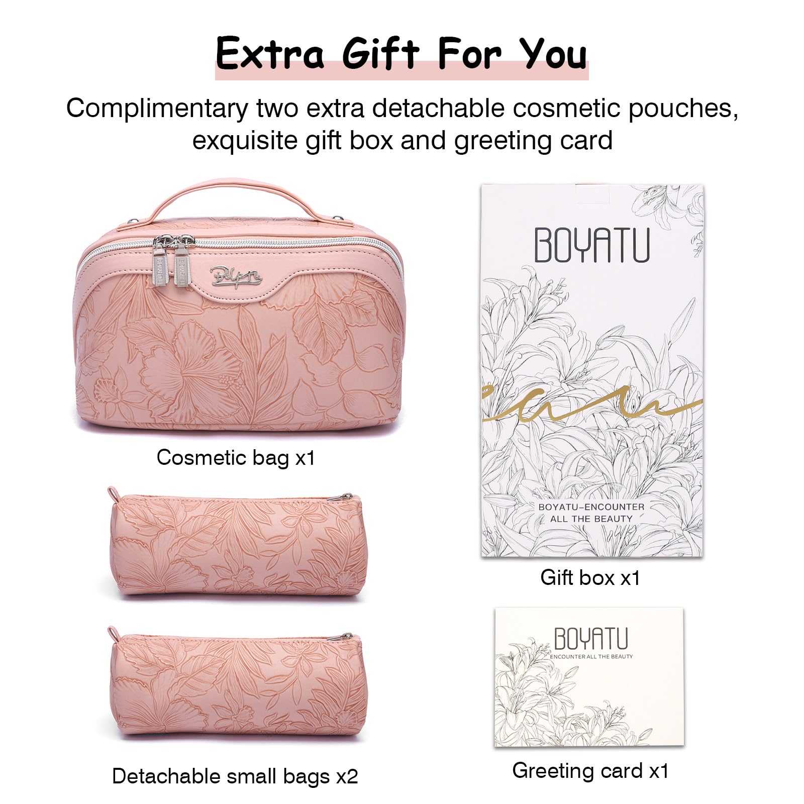 Travel Makeup Bags Cosmetic Organizer Bag: 3-Set Large Capacity Make up Bag - PU Leather Toiletry Bag for Women - Wide Open Portable Pouch with Divider & Handle