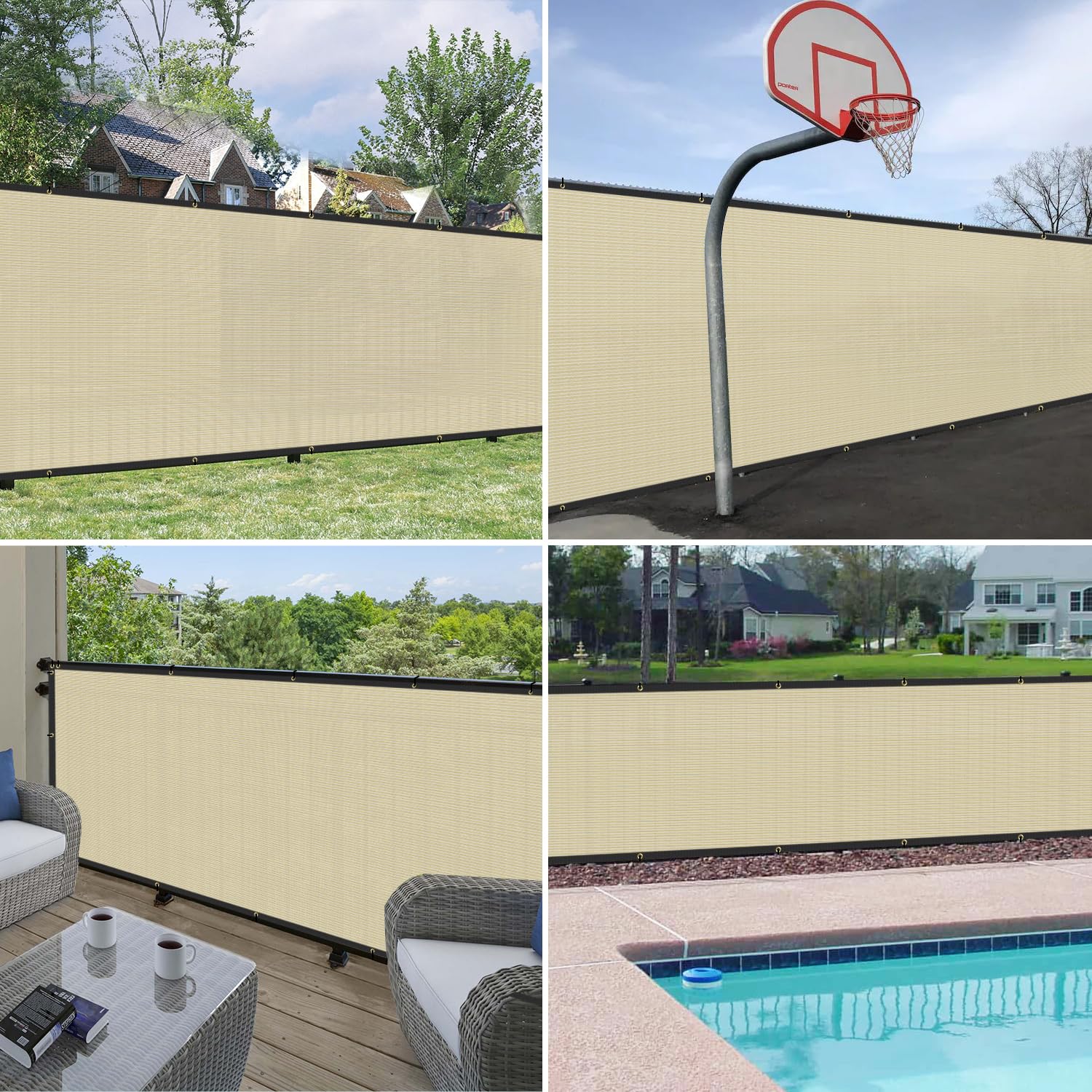 Windscreen4less Privacy Fence Screen Heavy Duty Windscreen Fencing Mesh Fabric Shade Net Cover with Brass Grommtes for Outdoor Wall Garden Yard Pool Deck, 6'x50' Beige