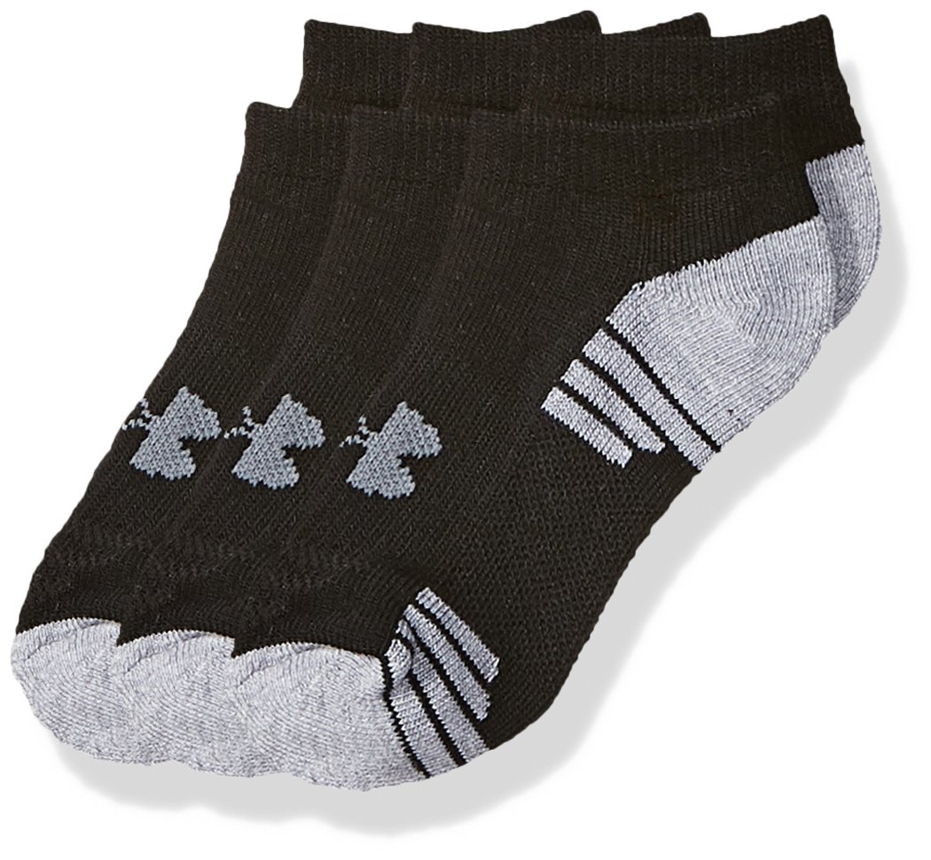 Under Armour Youth Heatgear Tech No Show Socks, 3-Pairs, Black, X-Small