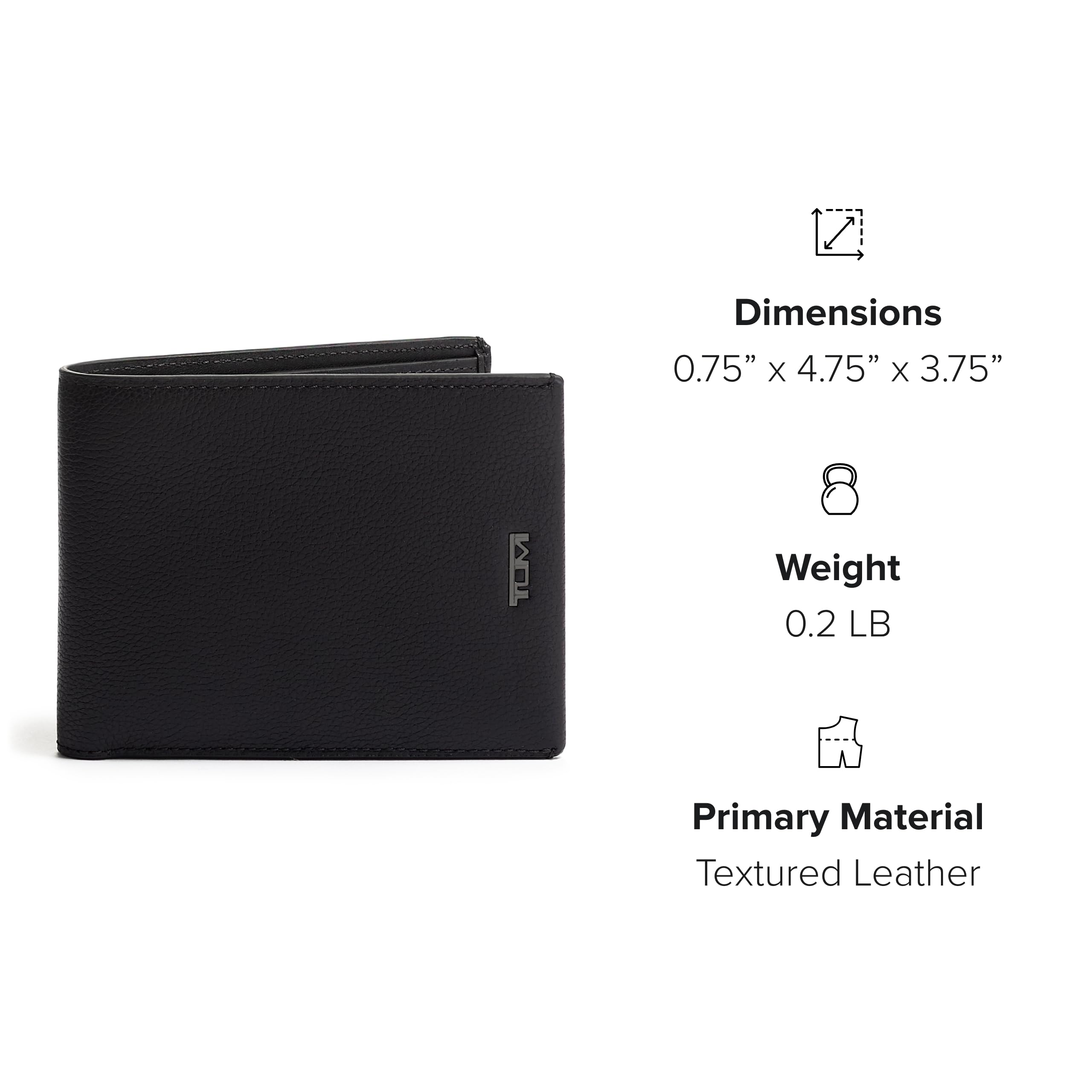 TUMI Nassau Double Billfold - Leather Billfold for Men & Women - Reliable Card Case - Men's Double Billfold Wallet with Multiple Card Slots, Bill Compartments, and an ID Window - Black Texture