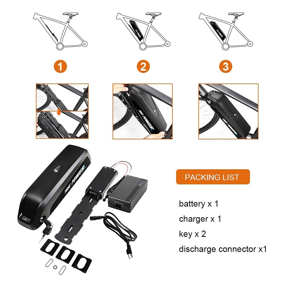 Yose Power Ebike Battery 36V 13Ah Down Tube Battery for 100W-700W Motor with Power Switch, Electric Bicycle Lithium-Ion Battery, Safe Lock, Led Indicator Light, with Base and Charger