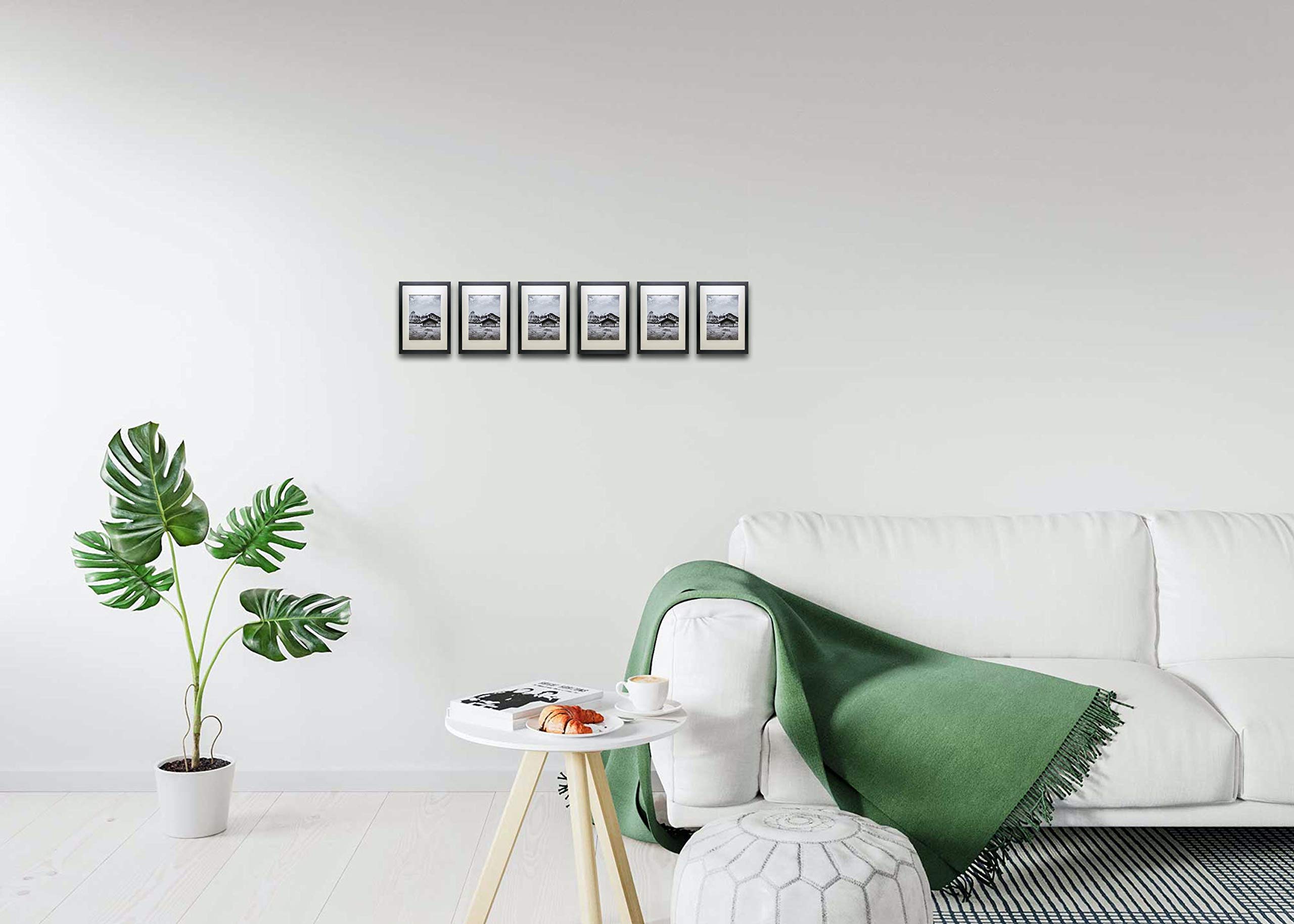 The Display Guys - Square Profile Wooden Picture Frame with Tempered Glass - 5" x 7" matted to 4" x 6" β 6 Pack β Black