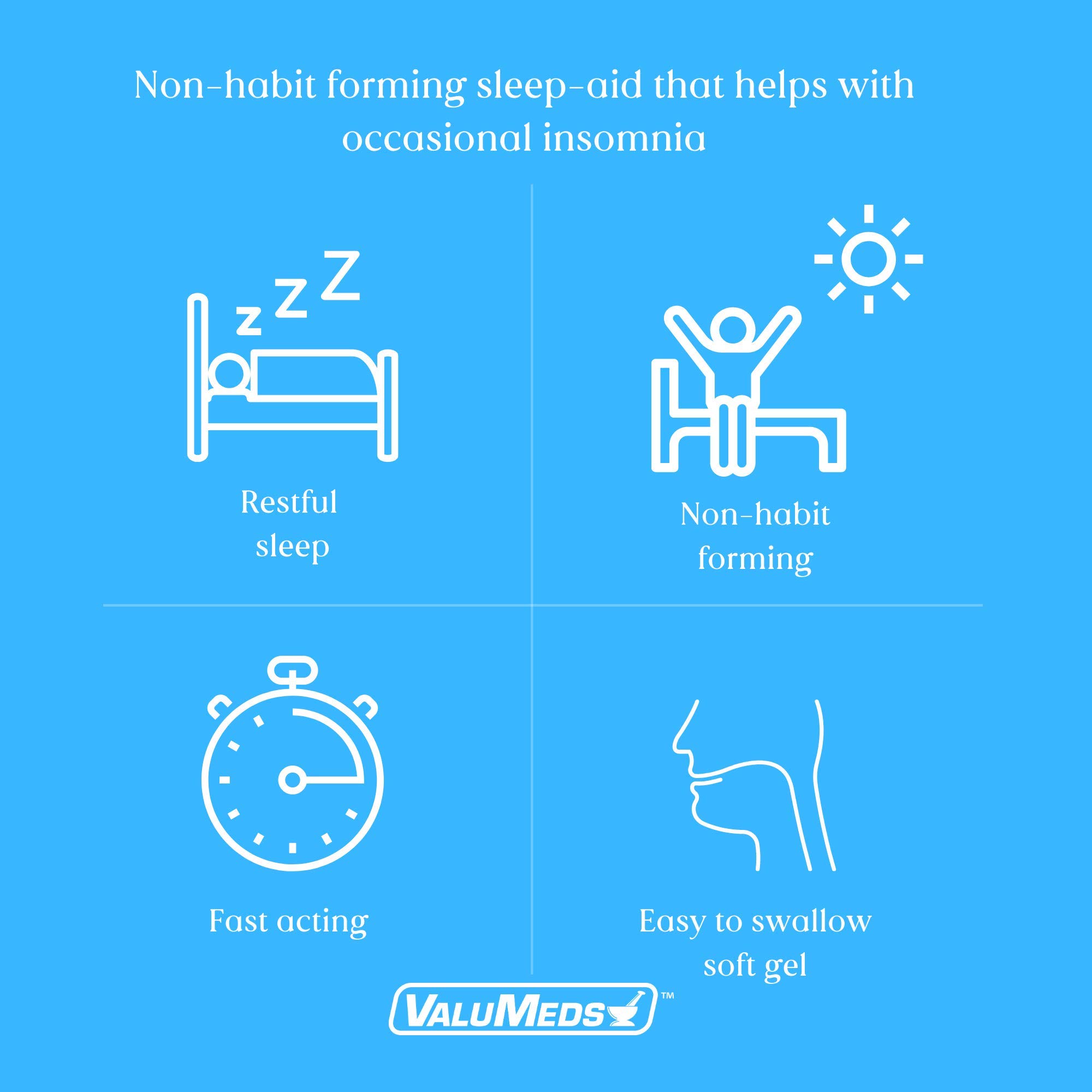 ValuMeds Nighttime Sleep Aid Diphenhydramine Hydrochloride, 50mg Extra Strength Sleepgels | Supports Deeper, Restful Sleeping for Adults (Twin Pack - 192 Softgels)