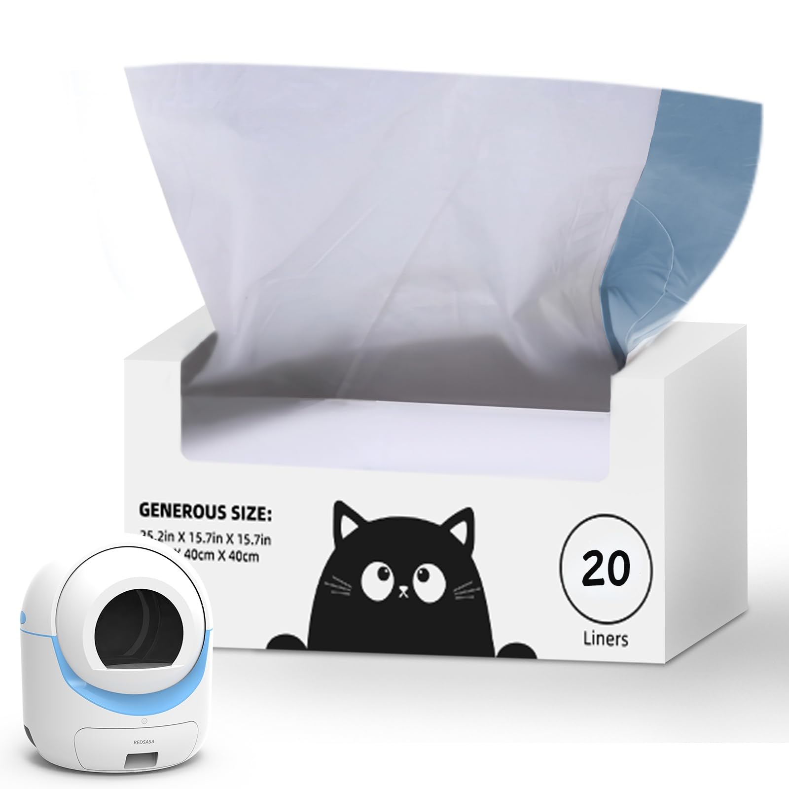 REDSASA Cat Litter Box Liners, 40 Count, Ultra-Thick, Scratch-Proof, Waterproof, Tear-Resistant, Compatible with Self-Cleaning Litter Boxes