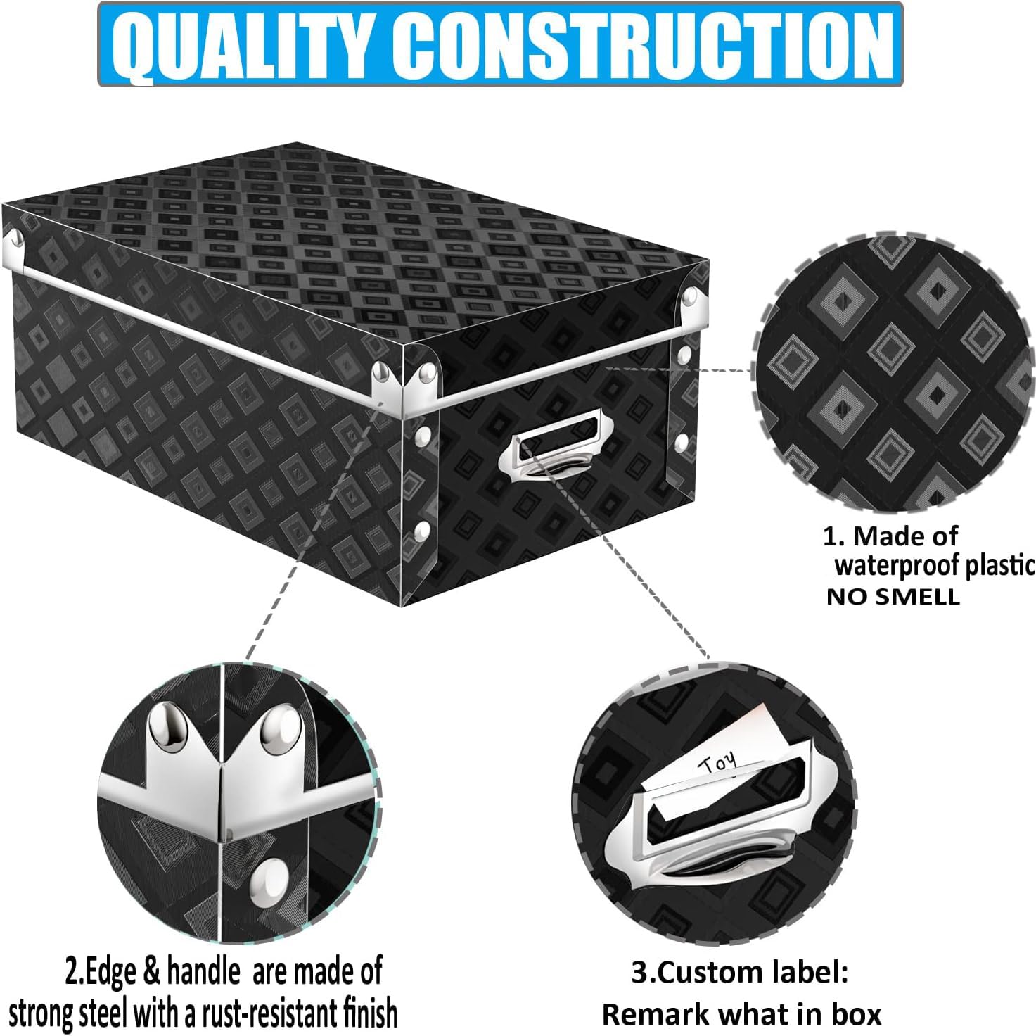 XUCHUN Decorative Storage Box with lids,3 in 1 Set,Plastic,Waterproof Storage Bins for Toys,Shoes,Clothes,Office