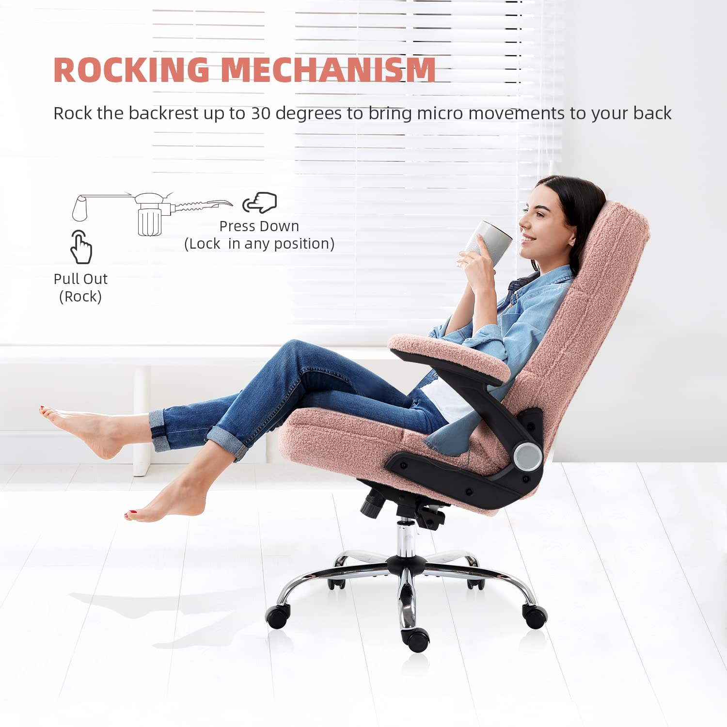SP Velvet Office Chair Adjustable Tilt Angle and Flip-up Arms Executive Computer Desk Chair, Thick Padding for Heavy People and Ergonomic Design for Lumbar Support (Blue)