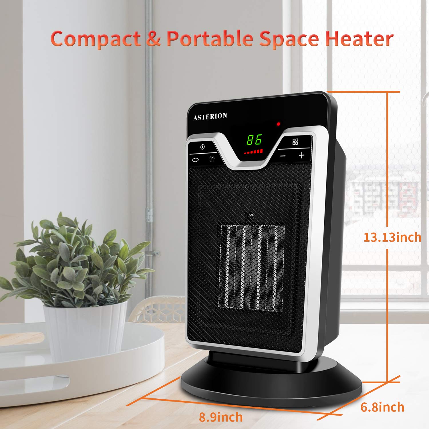 Space Heater for Indoor Use, ASTERION Portable Office Heater with Adjustable Thermostat, Ceramic Oscillating Heater with 24H Timer Remote Tip Over Overheating Protection for Home Bedroom, 1500W Black