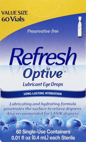 Refresh Optive Lubricant Eye Drops, Preservative-Free, 0.01 Fl Oz Single-Use Containers, 60 Count