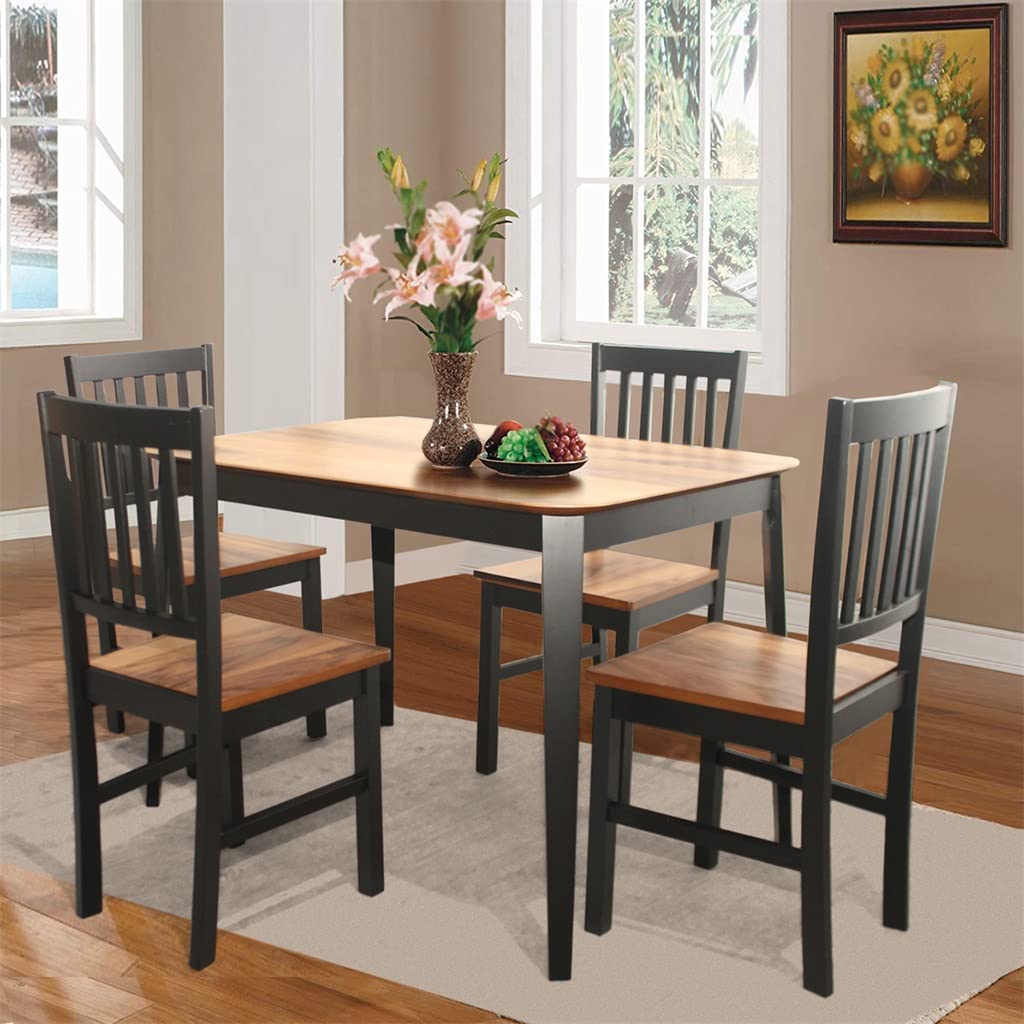 WFHTU 5 Piece Mid-Century Dining Table Set 4 Chairs with Wooden Legs Kitchen Furniture