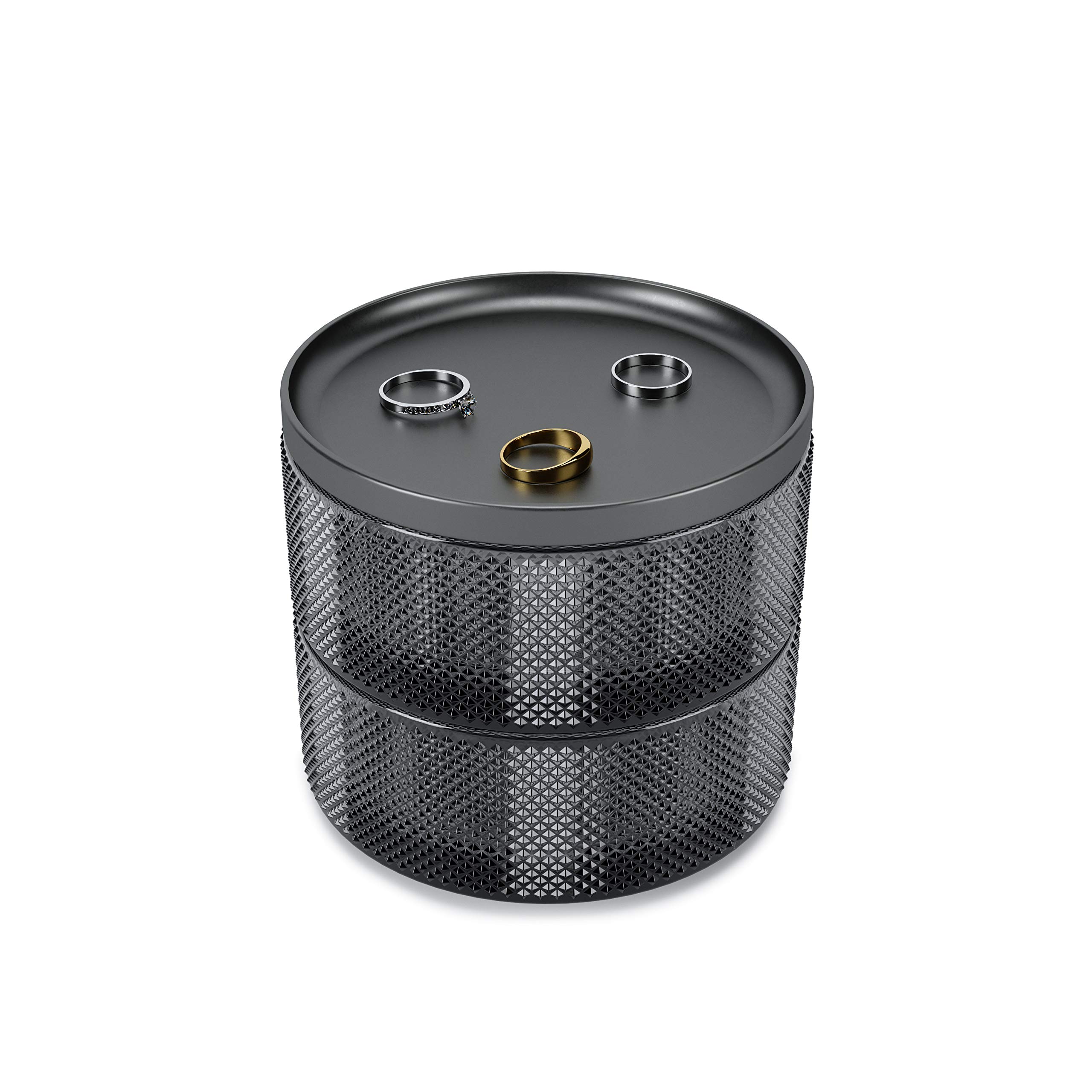 Umbra Tesora Jewelry Organizer, Two-Tier Storage Box with Removable Lid, Smoke