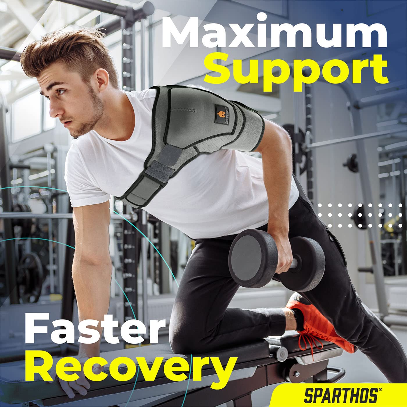 Sparthos Shoulder Brace - Support and Compression Sleeve for Torn Rotator Cuff, AC Joint Pain Relief - Arm Immobilizer Wrap, Ice Pack Pocket, Stability Strap, Dislocated Sholder - for Men and Women