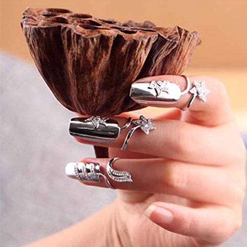 ZZ Lighting Creative Finger Tip Ring Sterling Silver Fingernail Ring Exquisite Nail Art Charms Fashion Accessories Nail Decoration Sterling Silver Nail Ring (A+B+C+D)